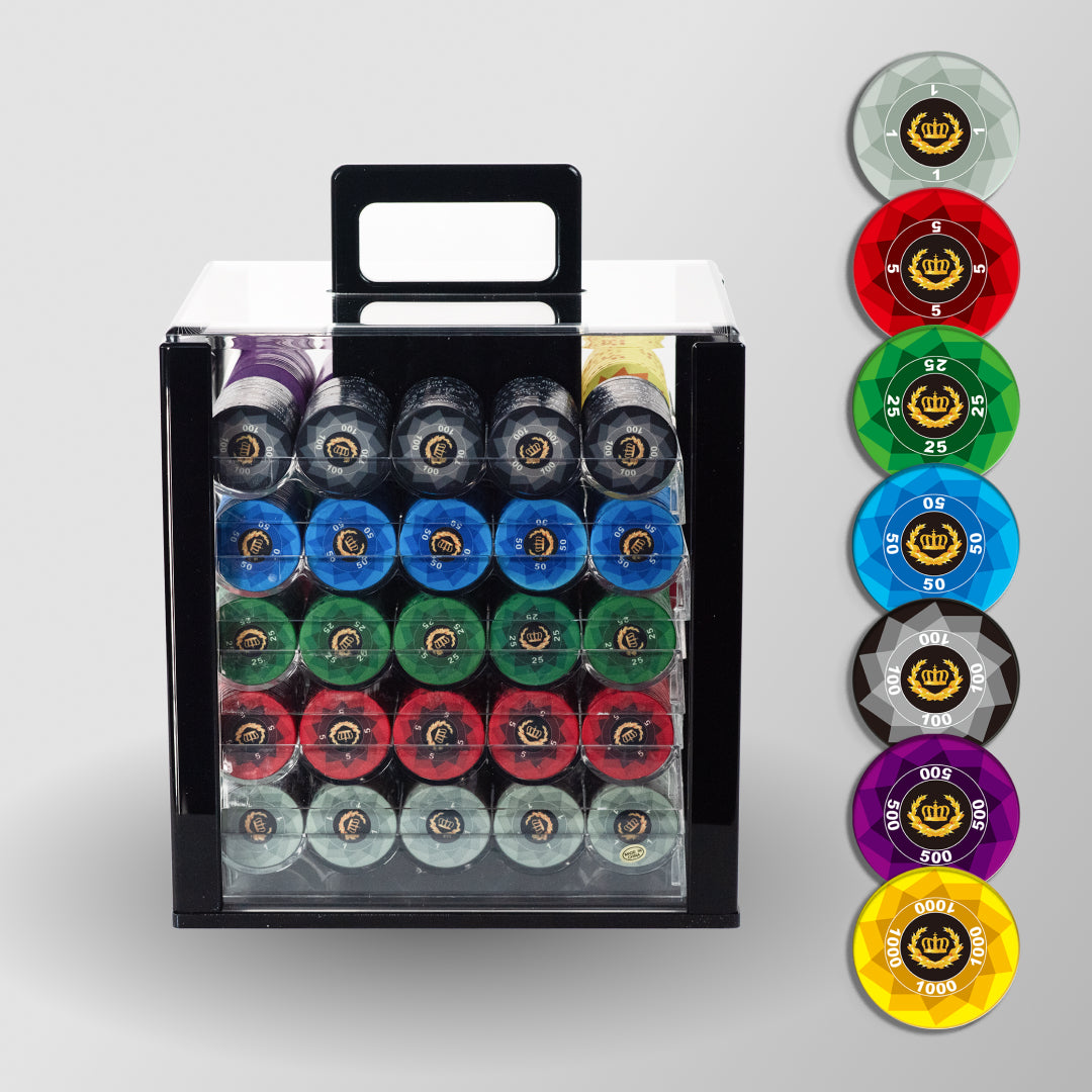 1000 Laurel Crown Ceramic Poker Chips Set - High End Acrylic Case | MRC ...