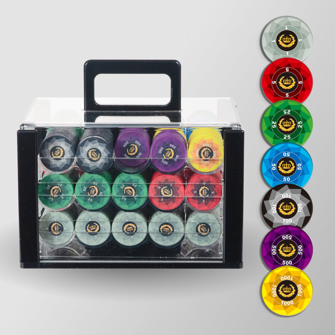 600 Laurel Crown Ceramic Poker Chips Set - High Gloss Case | MRC Poker
